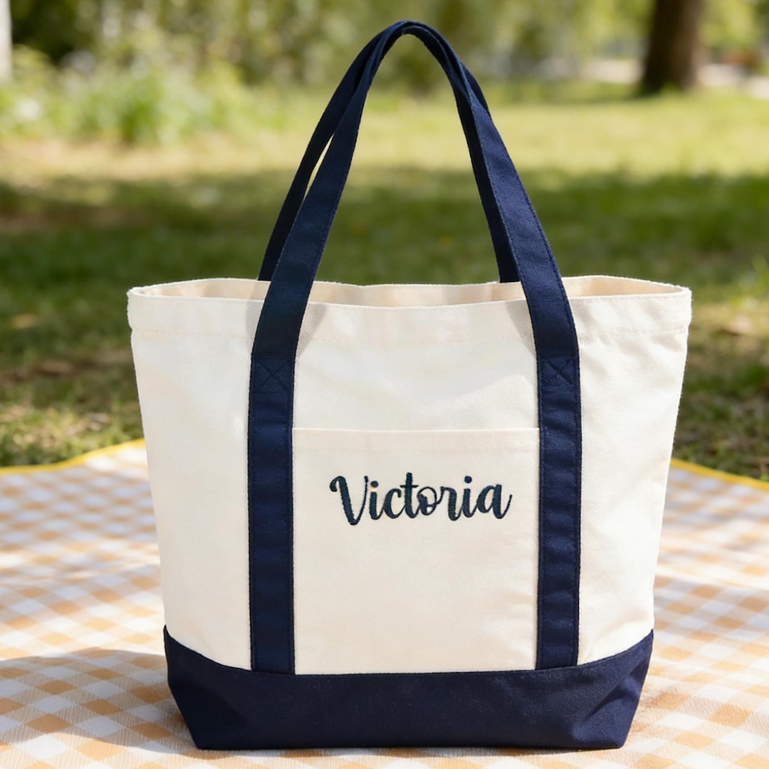 Personalized Embroidered Canvas Tote Bag, Custom Initial Tote - Etsy