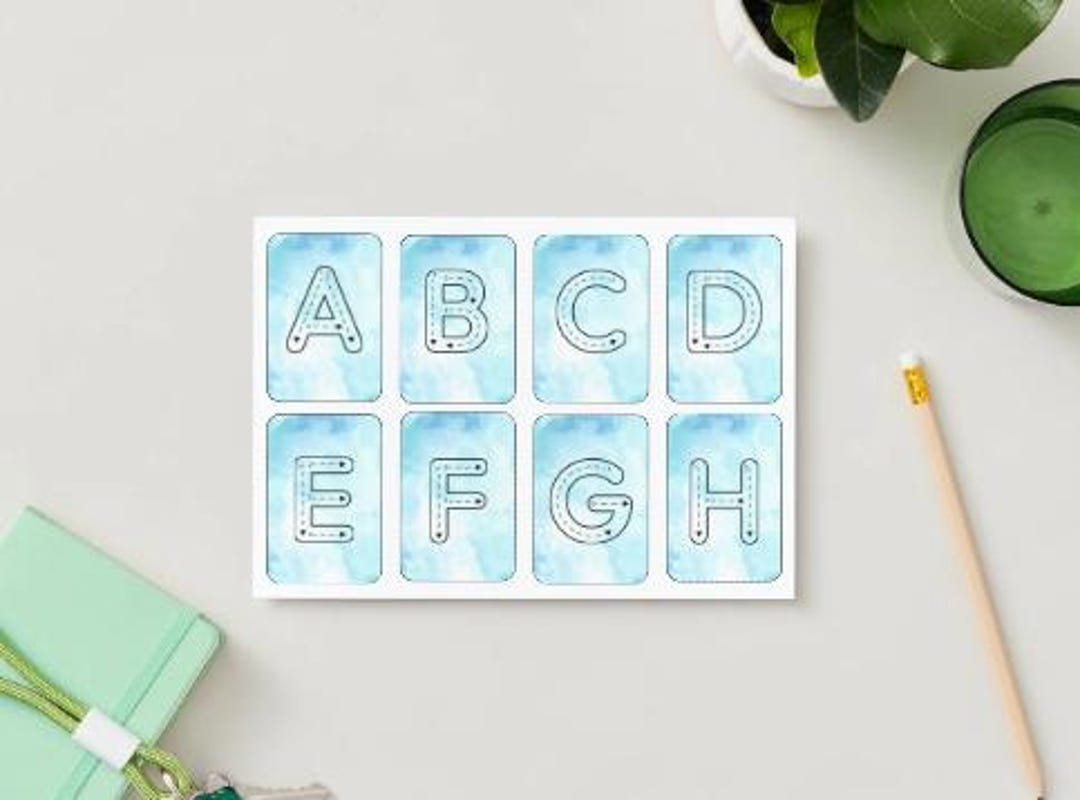 Blue Watercolour Alphabet Flashcards for Homeschool Education and Home ...