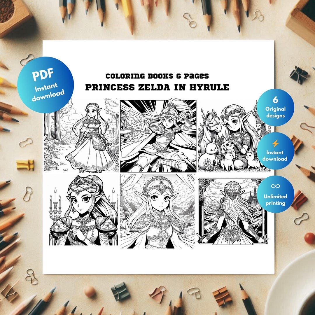 Princess Zelda Coloring Book 6 Pages - Original Designs - Zelda ...