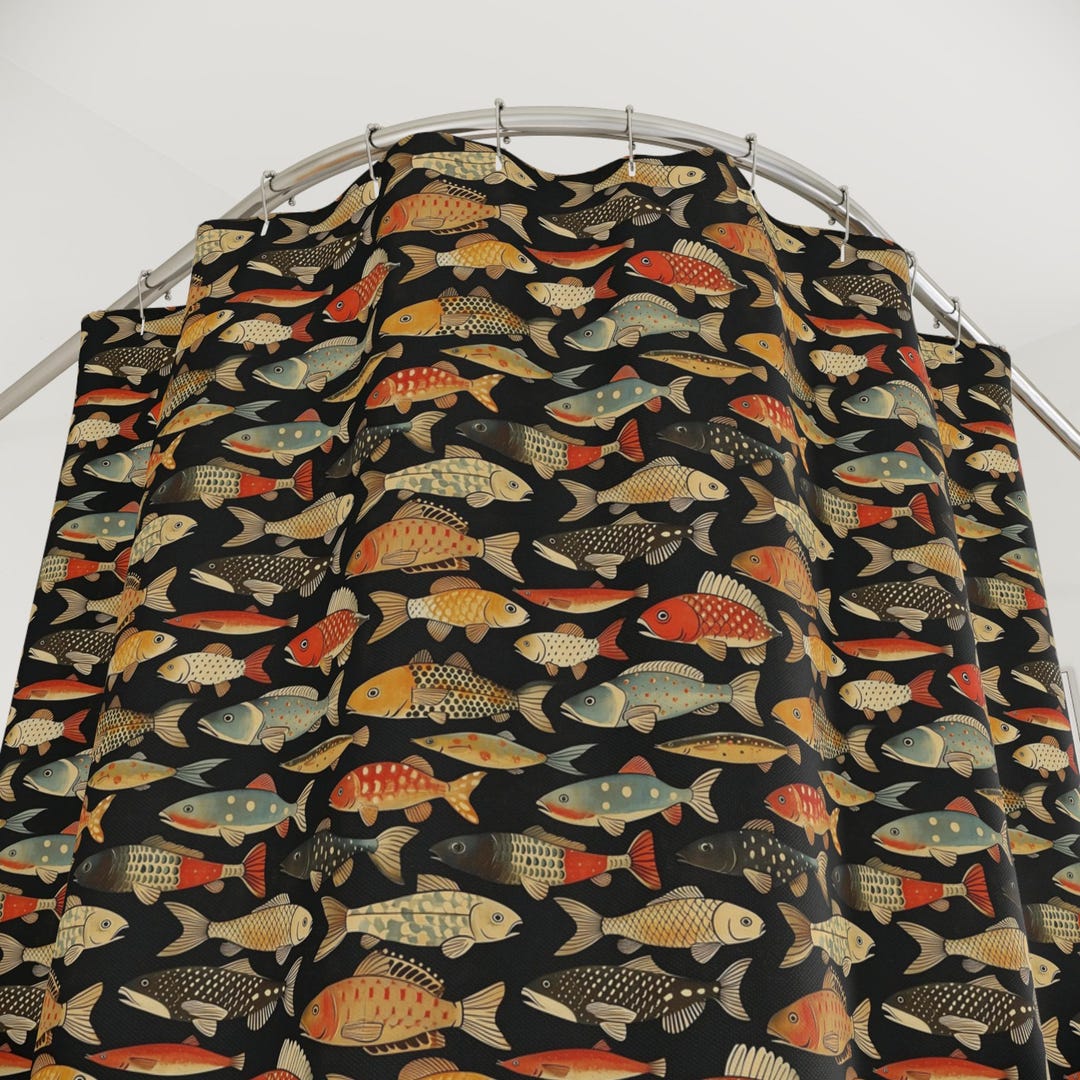 Colorful Fish Pattern Shower Curtain, Coastal Bathroom Decor - Etsy