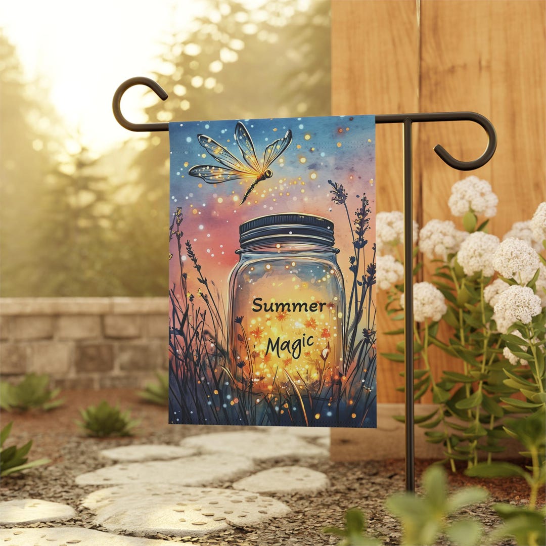 Firefly Jar Summer Garden Flag, Dragonfly Sunset, Whimsical Yard Decor ...