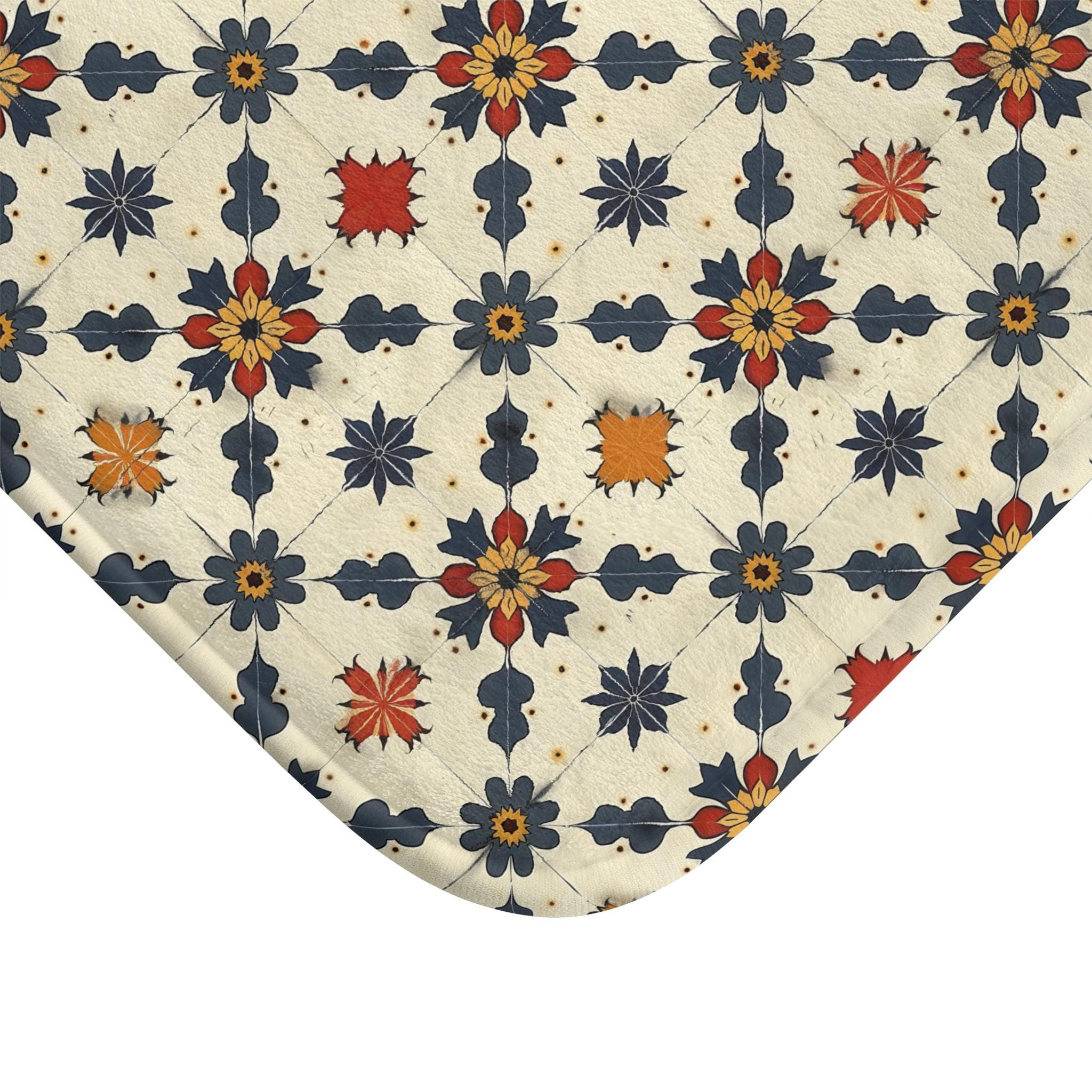 Spanish Tile Bath Mat, Mediterranean Bathroom Decor, Plush Memory Foam ...