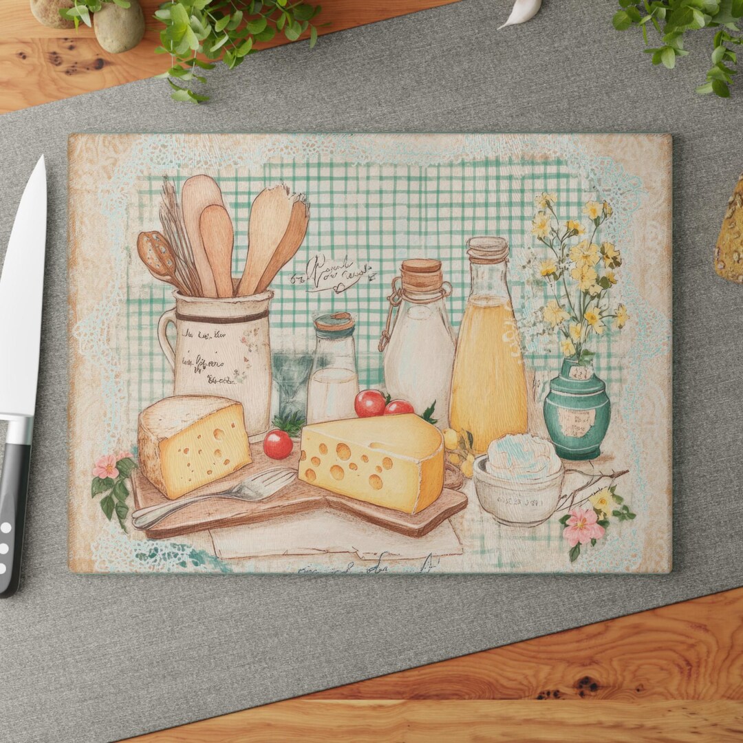 Vintage Dairy Kitchen Glass Cutting Board, Cottagecore Decor, Farmhouse ...