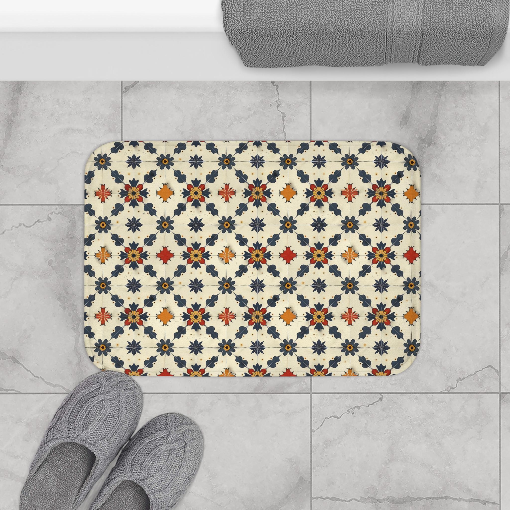 Spanish Tile Bath Mat, Mediterranean Bathroom Decor, Plush Memory Foam ...