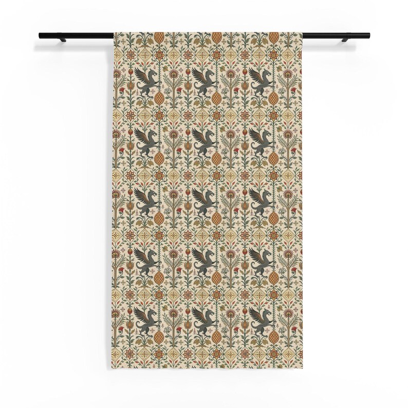 Medieval Griffin Sheer Curtain Panel | William Morris Style Botanical ...