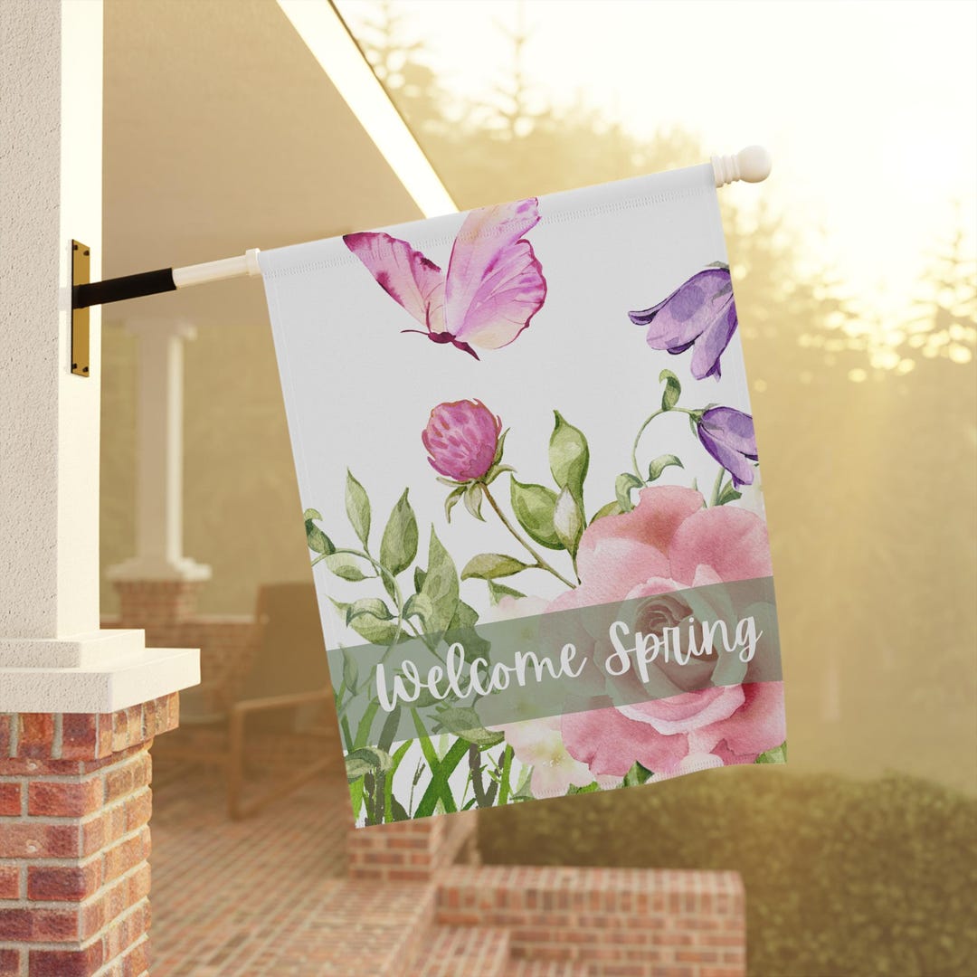 Butterfly Welcome Spring Garden Flag, Floral Banner, Double Sided - Etsy