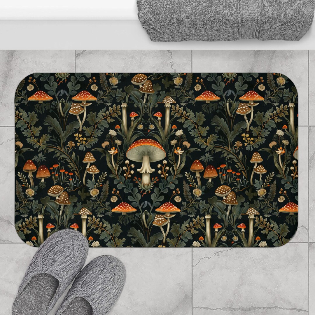 Enchanted Forest Mushroom Bath Mat, Forest-themed Decor, Dark Bath Mat ...