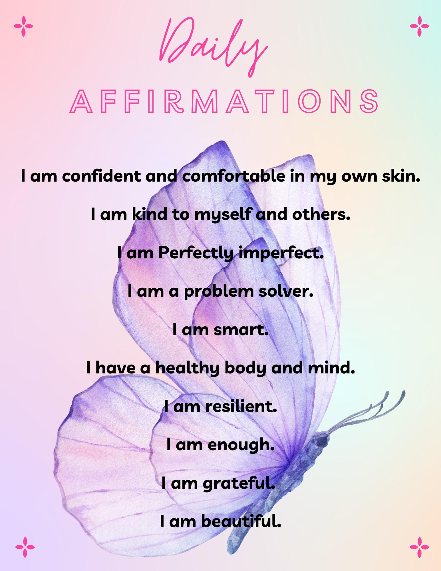 Daily Affirmations for Her | Positive Self-love and Confidence Sheet ...