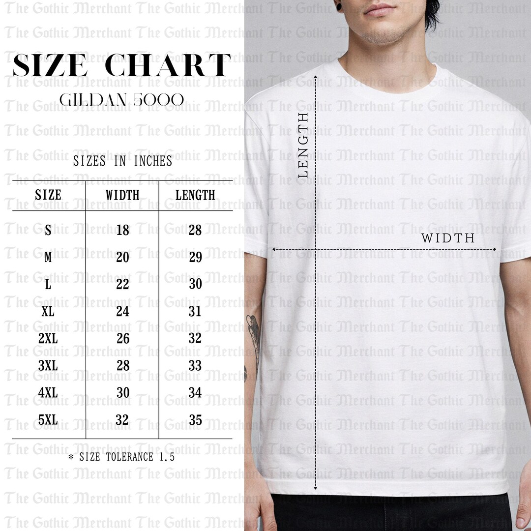 Gildan 5000 Size Chart: In/cm Alternative Style (PNG Files) - Etsy Canada