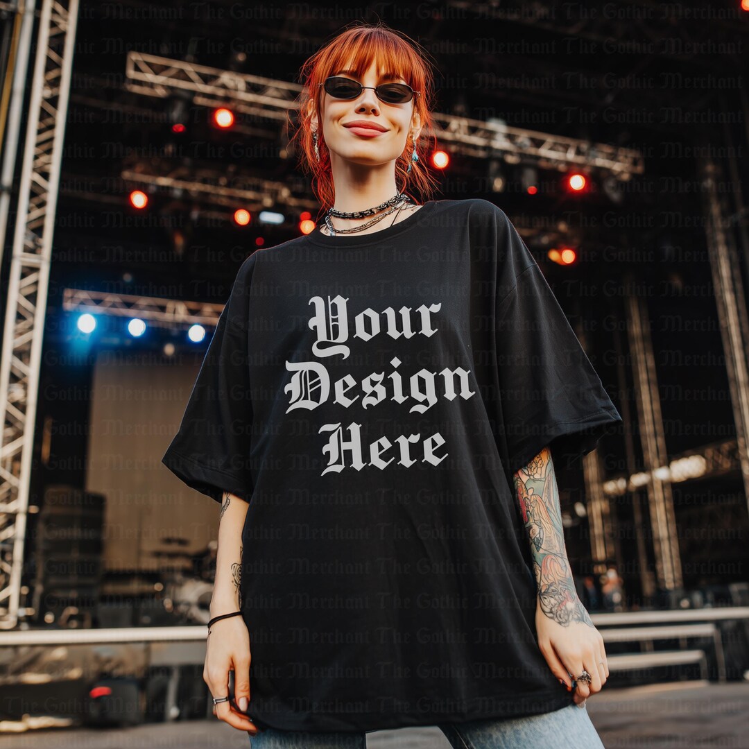 Oversize Black T-shirt Mockup: Alt Girl Live Music Scene (PNG File ...
