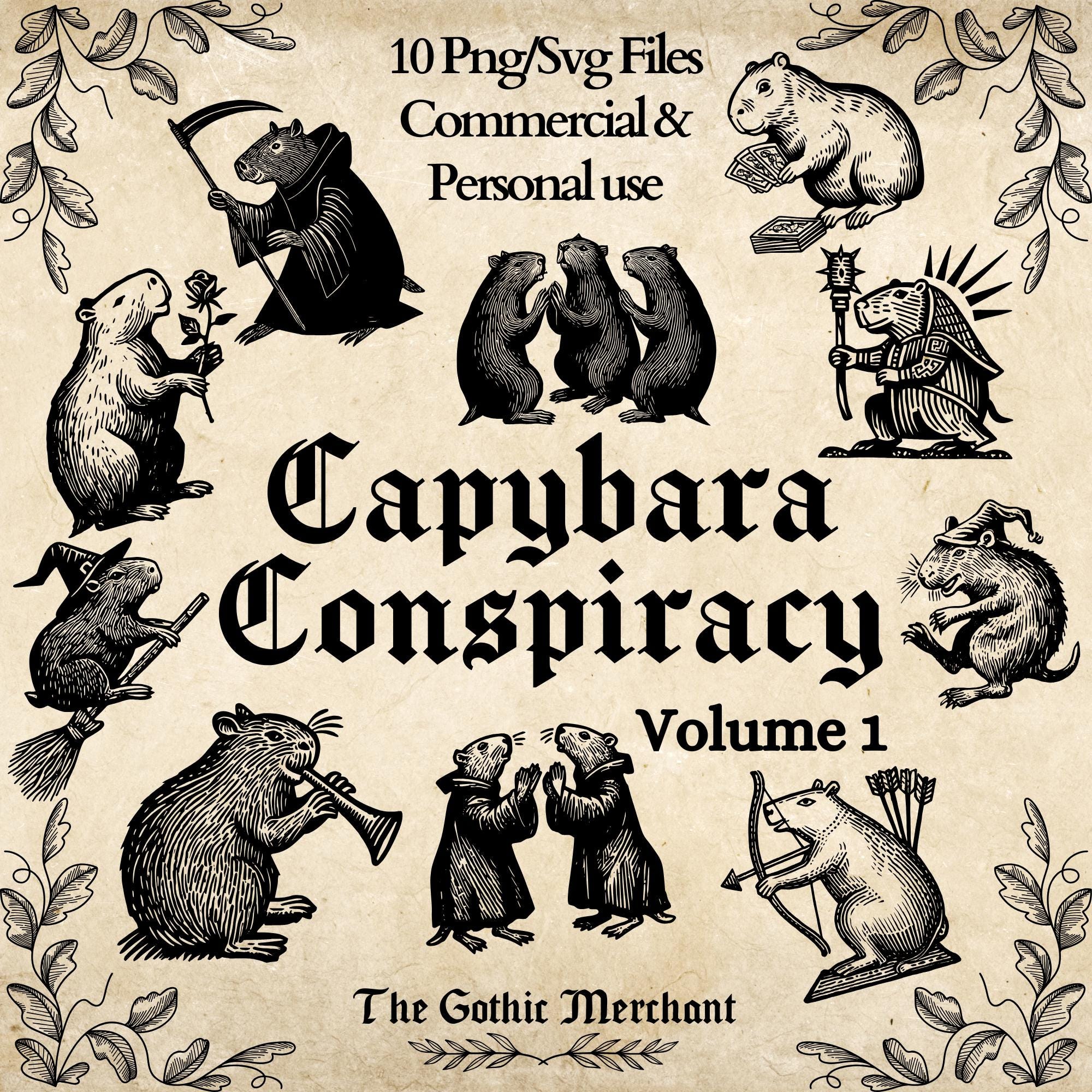 Capybara Graphic Bundle, PNG & SVG Digital Art, Medieval Woodcut Style ...
