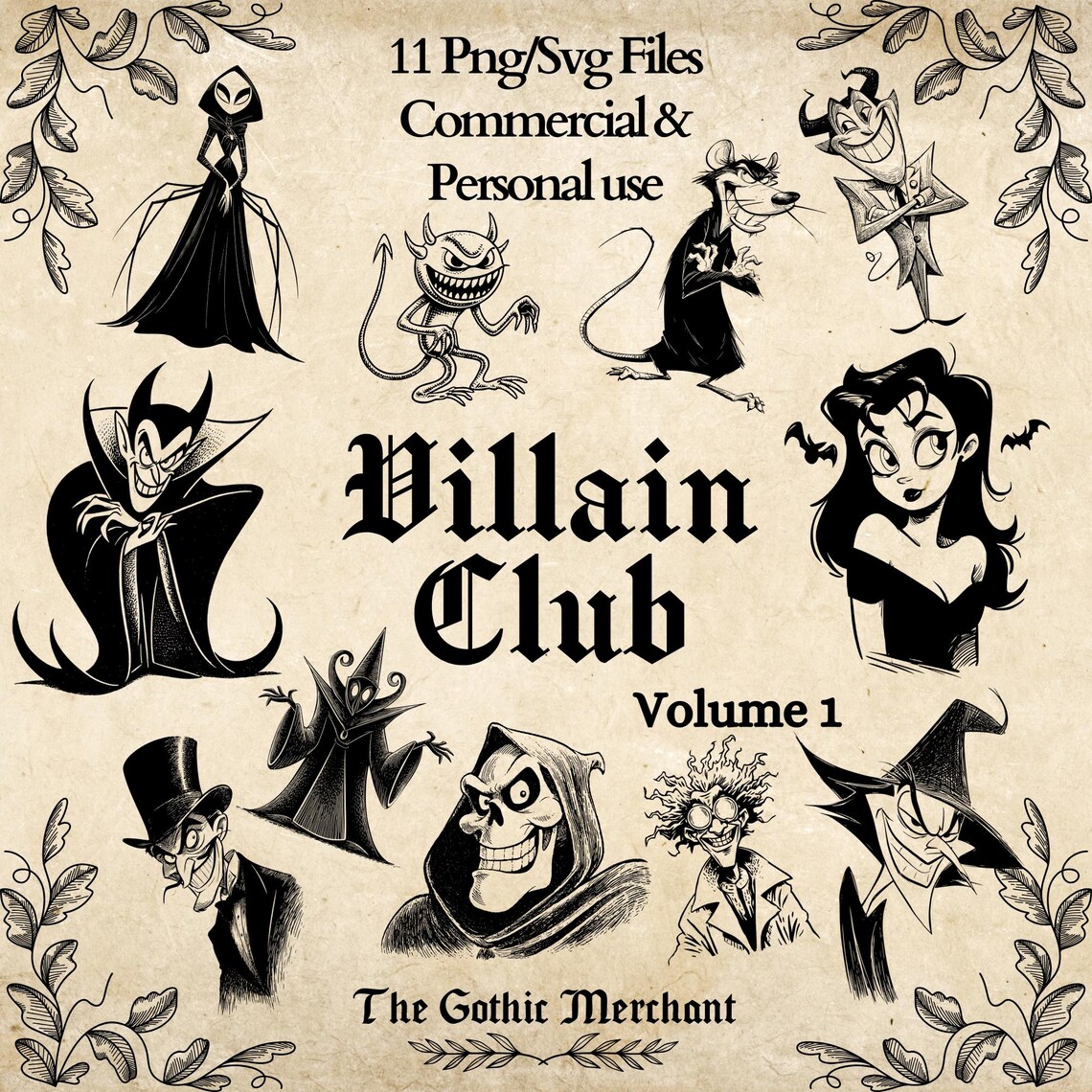 Villains Graphic Bundle, PNG & SVG Digital Art, Old School Cartoon ...