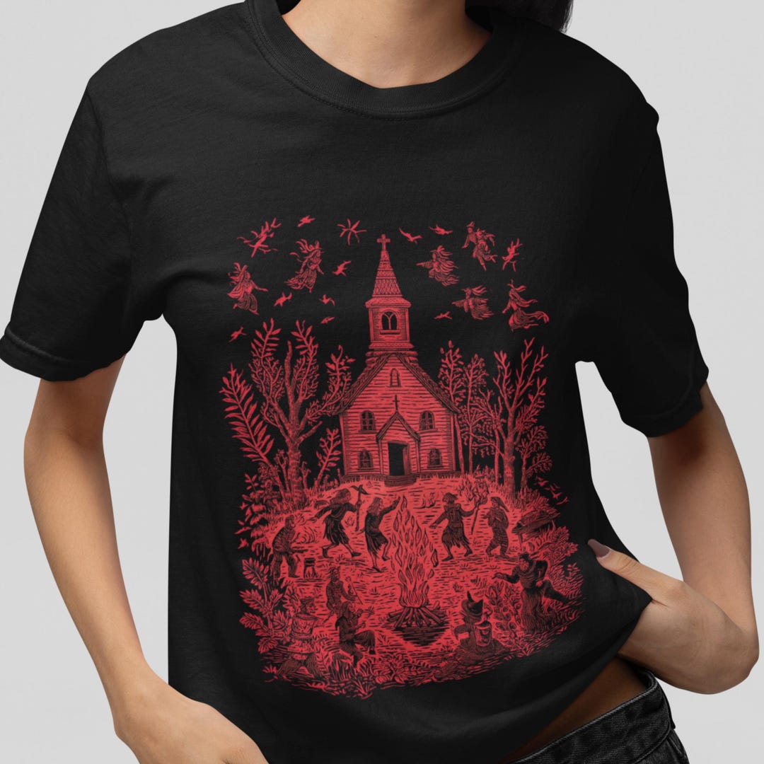 Occult Church T-shirt Gothic Satanic Dark Art Tee Woodcut Style ...