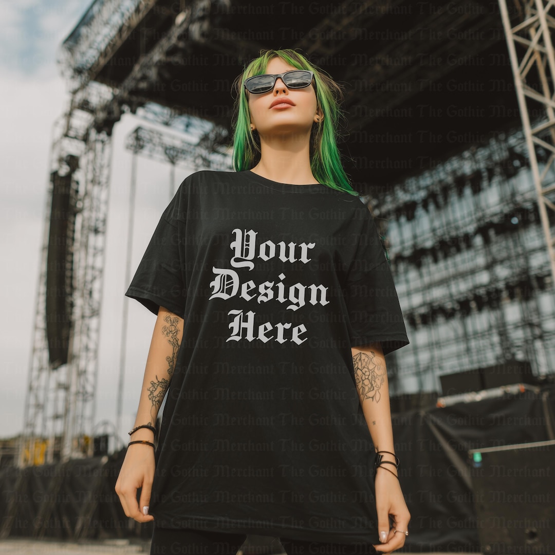Oversize Black T-shirt Mockup: Alt Girl Live Music Scene (PNG File ...