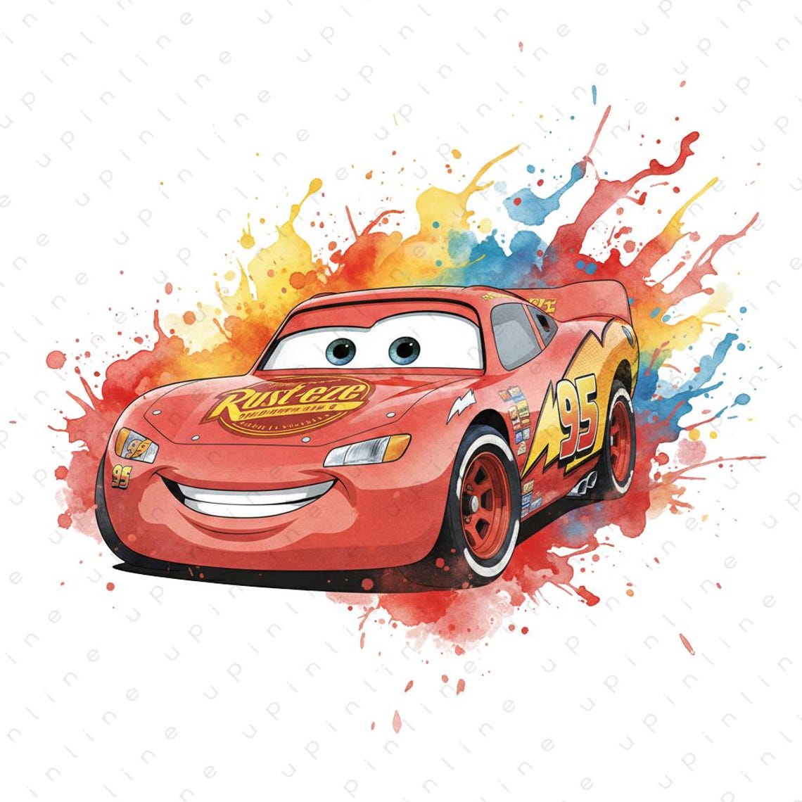 Lightning Mcqueen Inspired PNG | Cars Watercolor Splash Art | Black ...