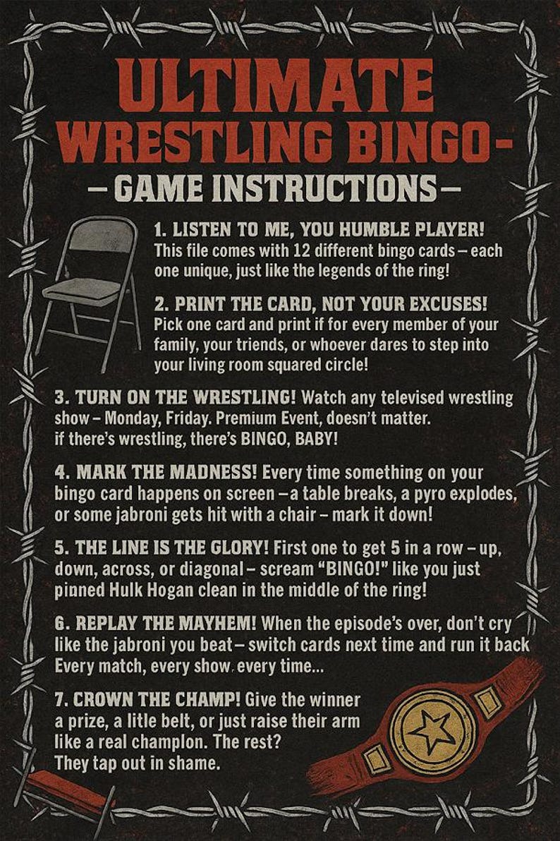 Get Ready to Rumble With Our Printable Wrestling Bingo Game - Instant ...
