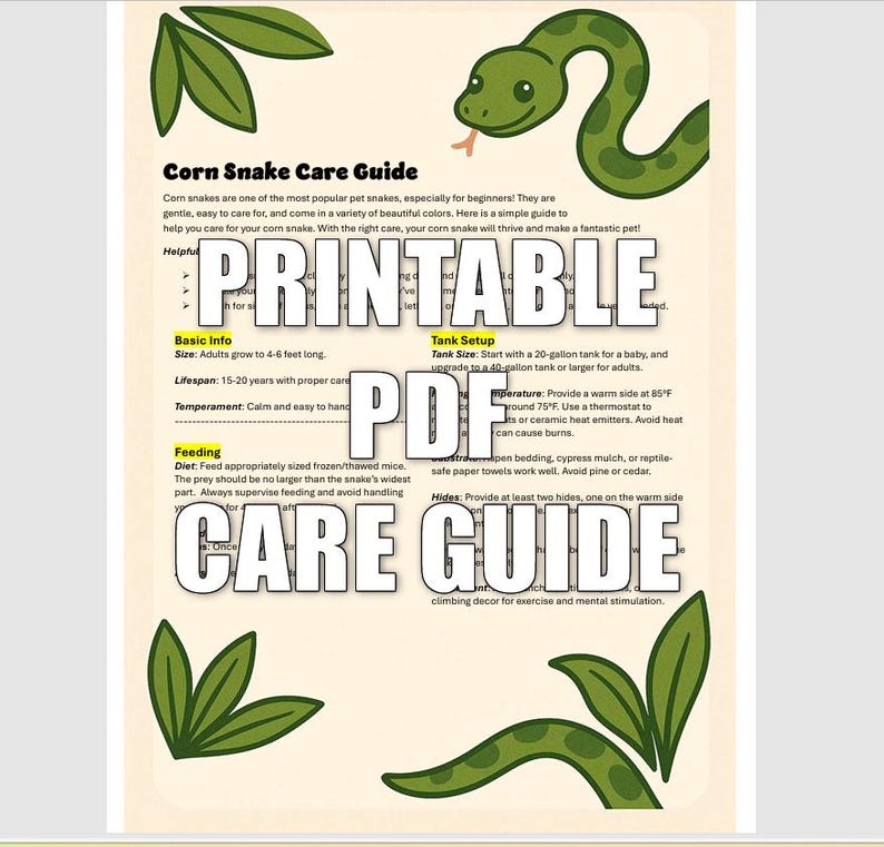 Printable Corn Snake Care Guide Tracking Logs | Beginner-friendly Care ...