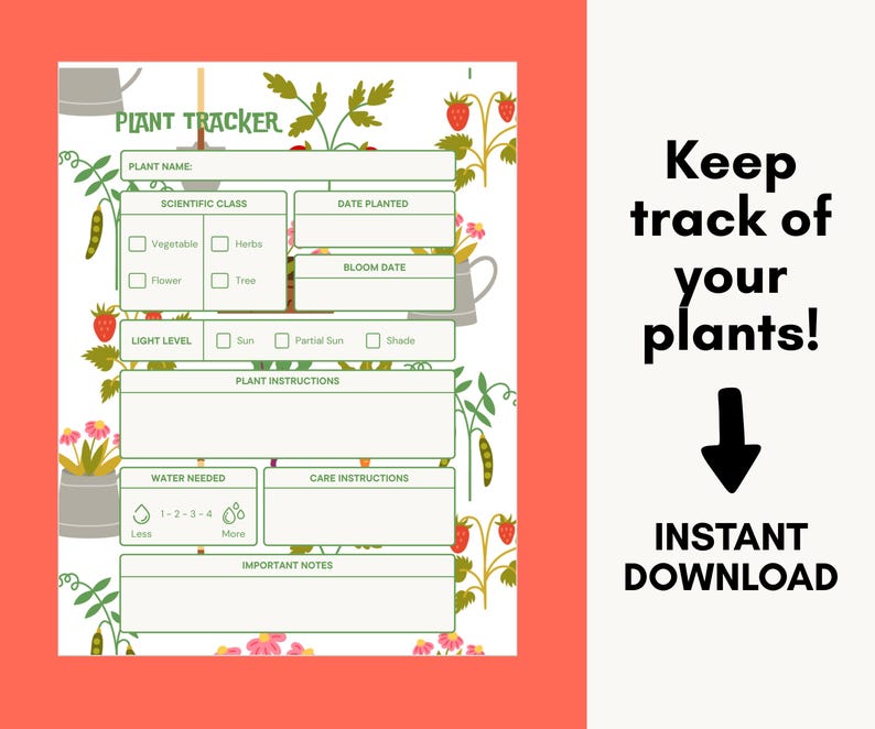 Cute Garden Printable Plant Tracker Sheet, Downloadable PDF, Log Plant ...