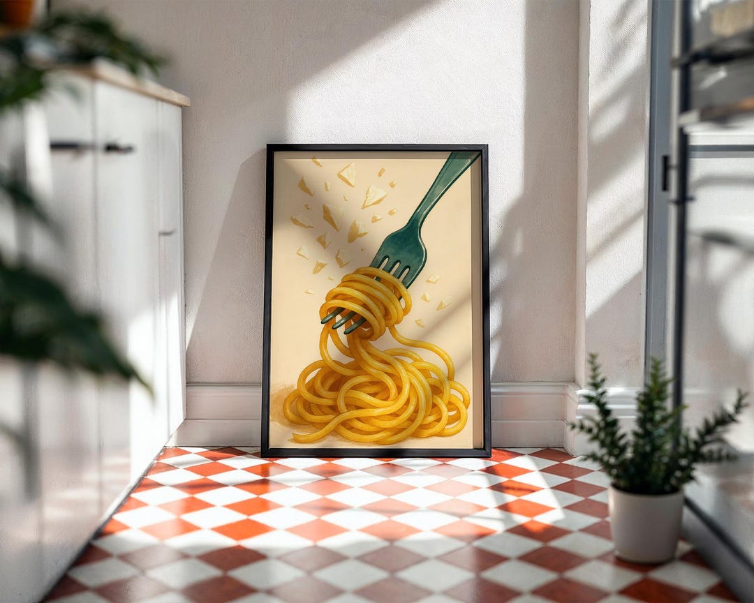 Pasta Wall Art Printable, Italian Kitchen Poster, Spaghetti Fork Food ...