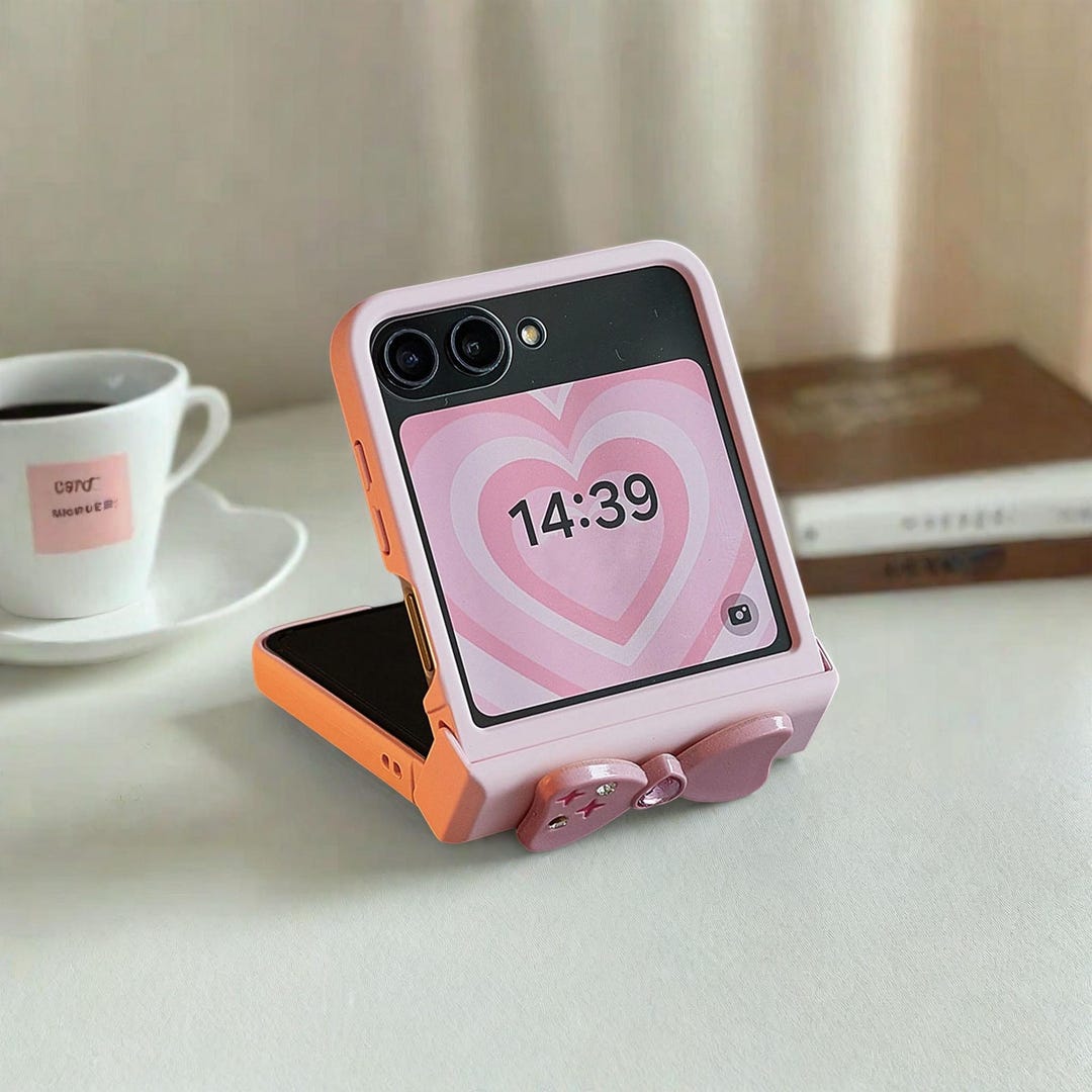 Cute Pink Star Diamond Bow Hinge Phone Case for Samsung Z Flip 5 6 and ...