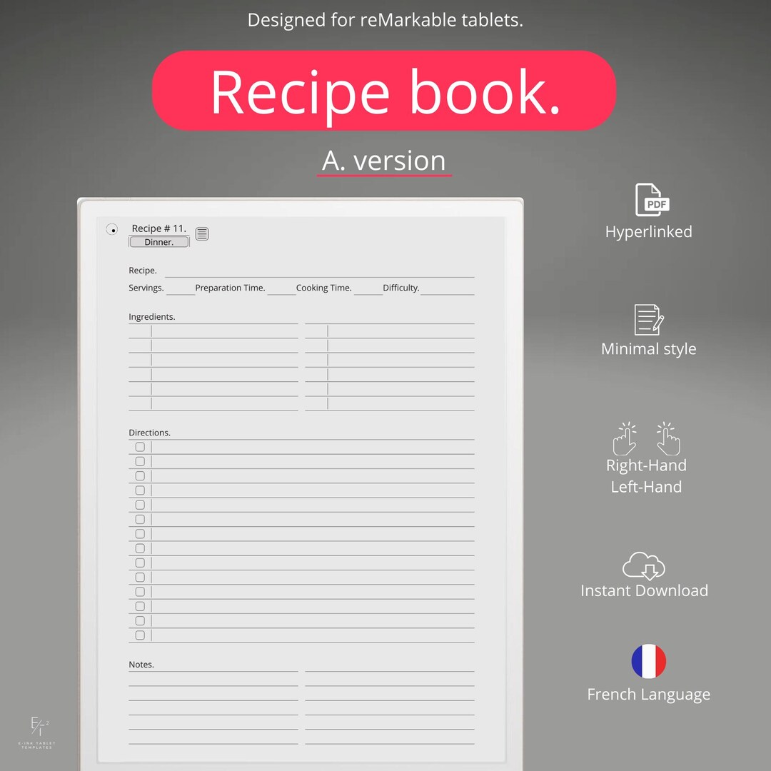 Recipe Book for Remarkable PRO Version A (FRENCH LANGUAGE), Cook Book ...