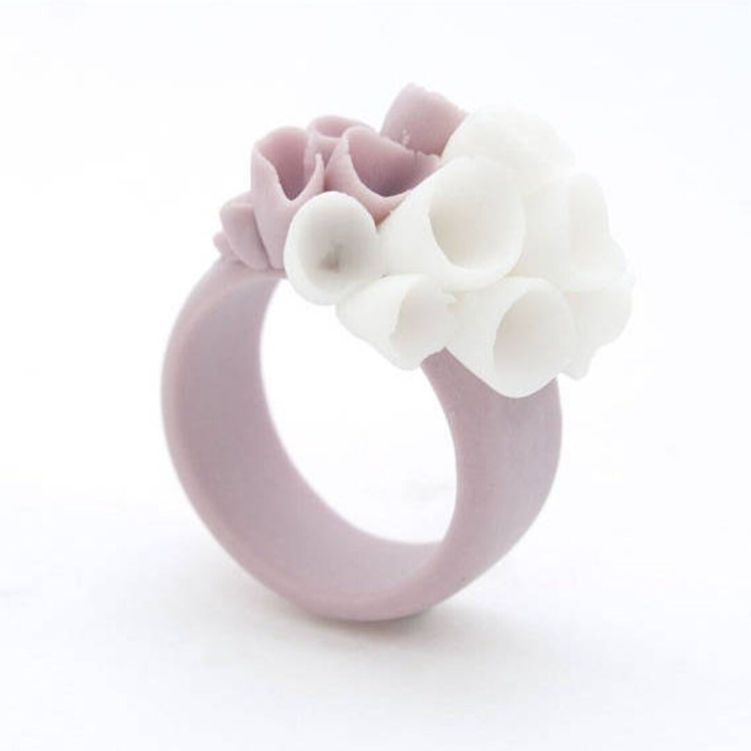 Porcelain Flower Statement Ring Purple White Flowers - Etsy