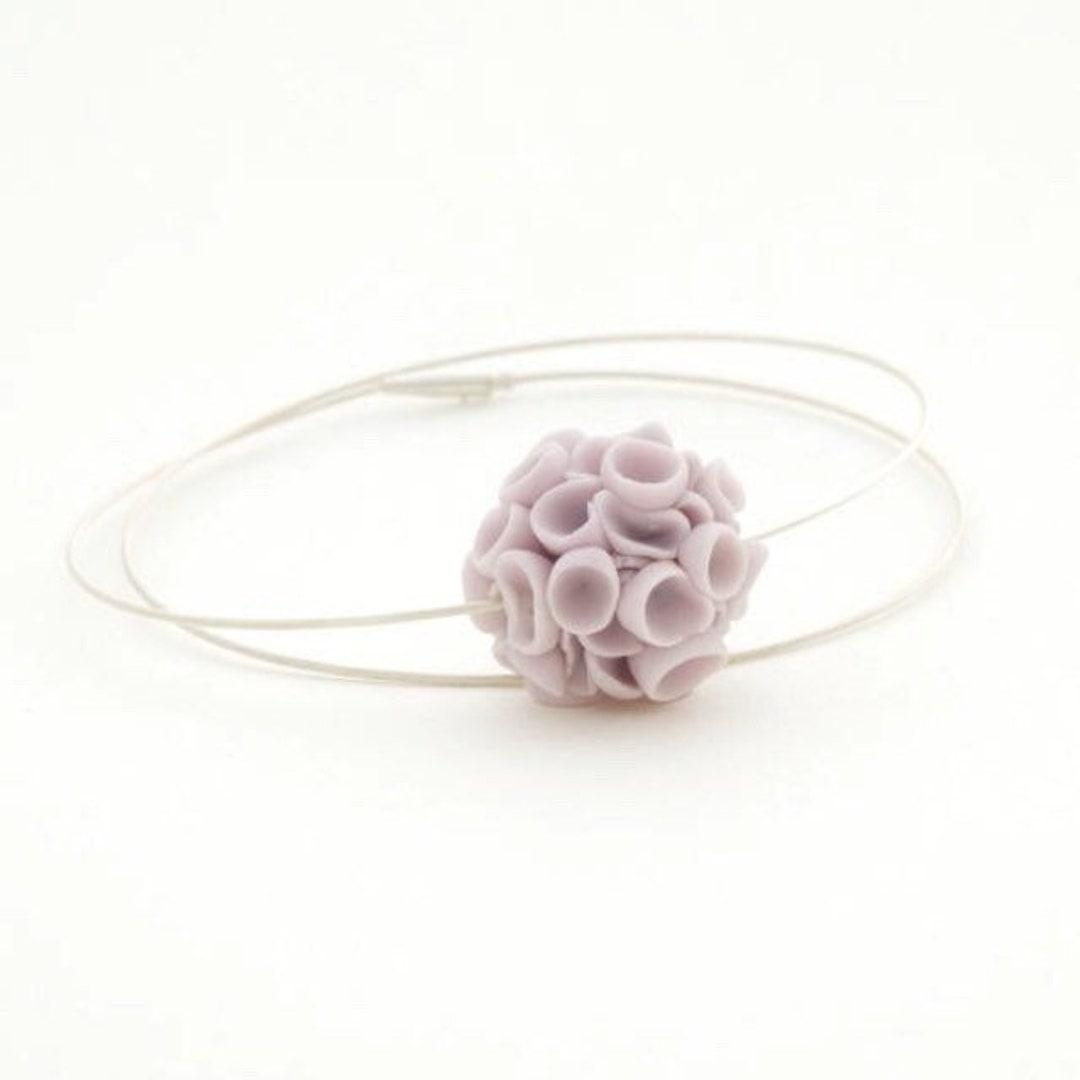 Porcelain and Sterling Silver Flower Necklace Purple Porcelain Pendant ...