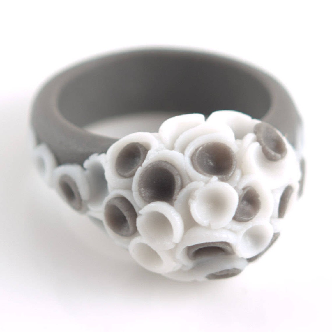 Statement Flower Porcelain Ring Gray and White - Etsy UK