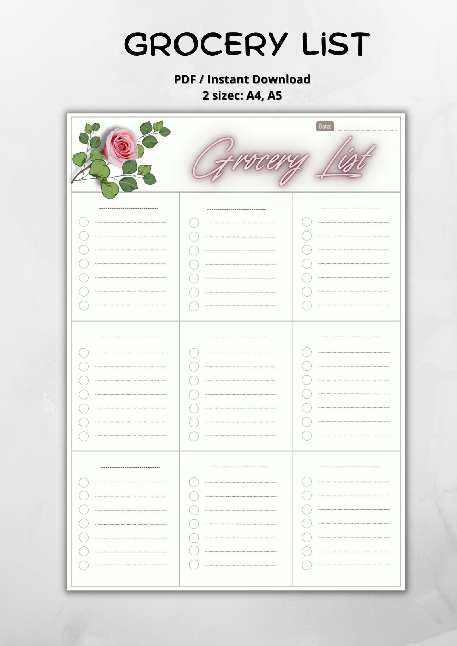 Grocery List Printable, Menu Planner With Shopping List, Weekly Meal ...