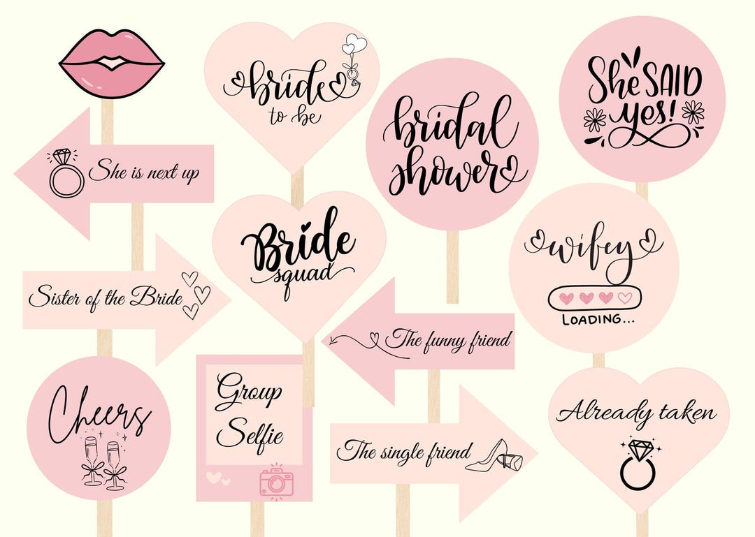 Team Bride Bridal Shower Wedding Photo Prop Photobooth Printable 12 ...