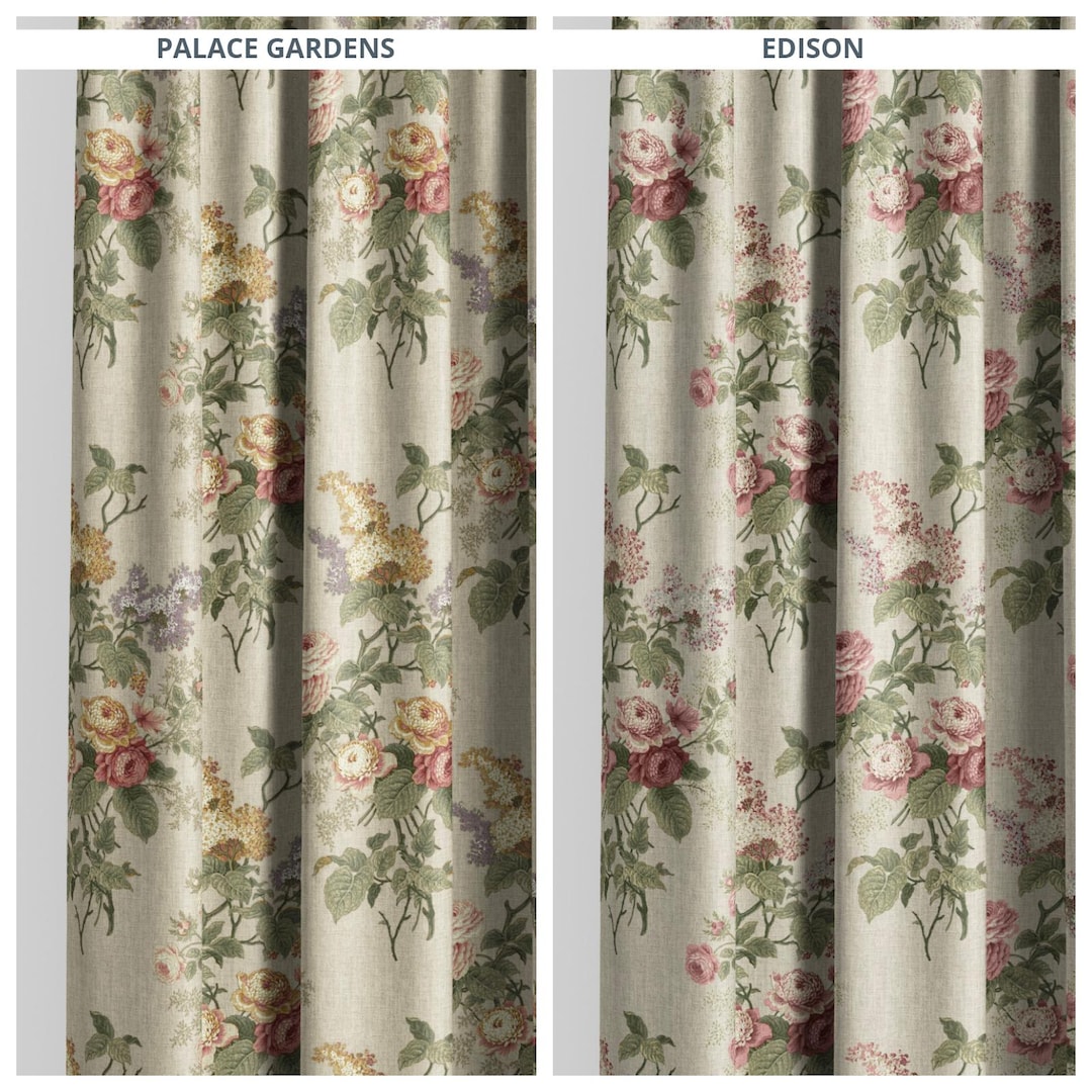 English Floral Print Curtains. Custom Size Lined Window Drapes. Long or ...