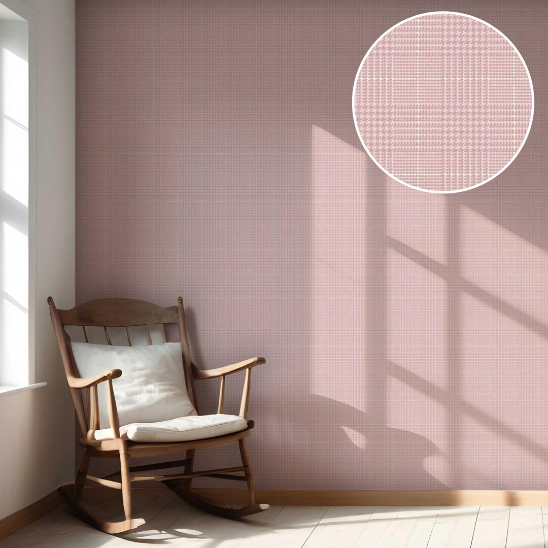 Textured Check Wallpaper. Extra Wide, Pink Geometric Checkered, Non ...