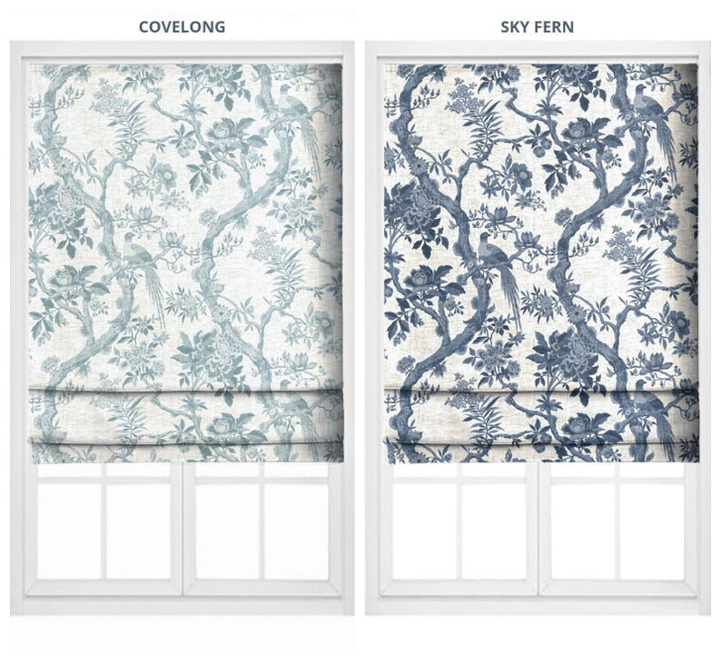 Toile/ Chinoiserie Floral/ Nature Bird Print Roman Shades. Custom Size ...