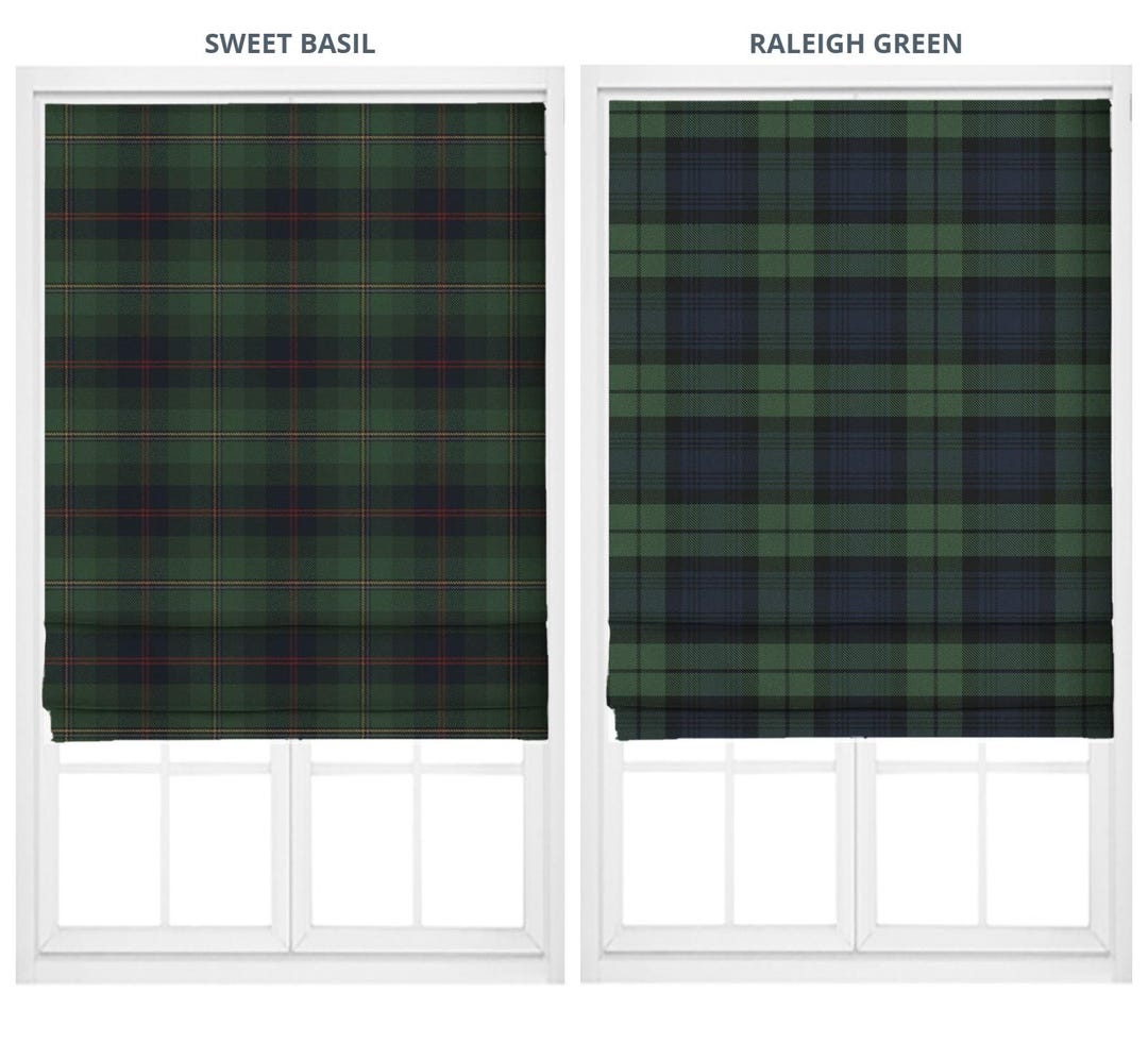 Plaid/ Checked Velvet Roman Shades. Custom Sized Lined Window Blinds ...