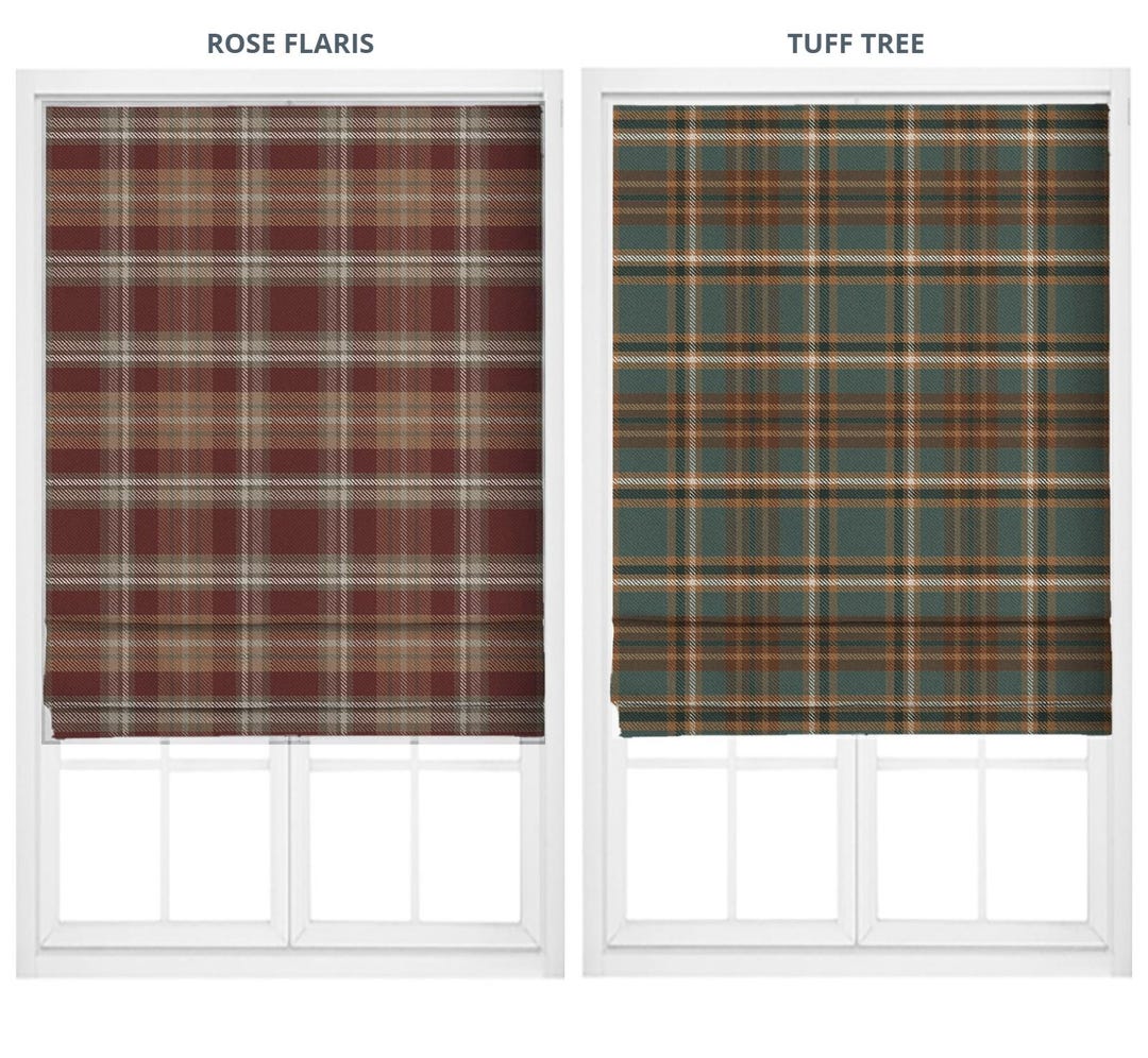 Plaid/ Check Velvet Roman Shades & Fabric Window Blinds. Custom Sizes ...