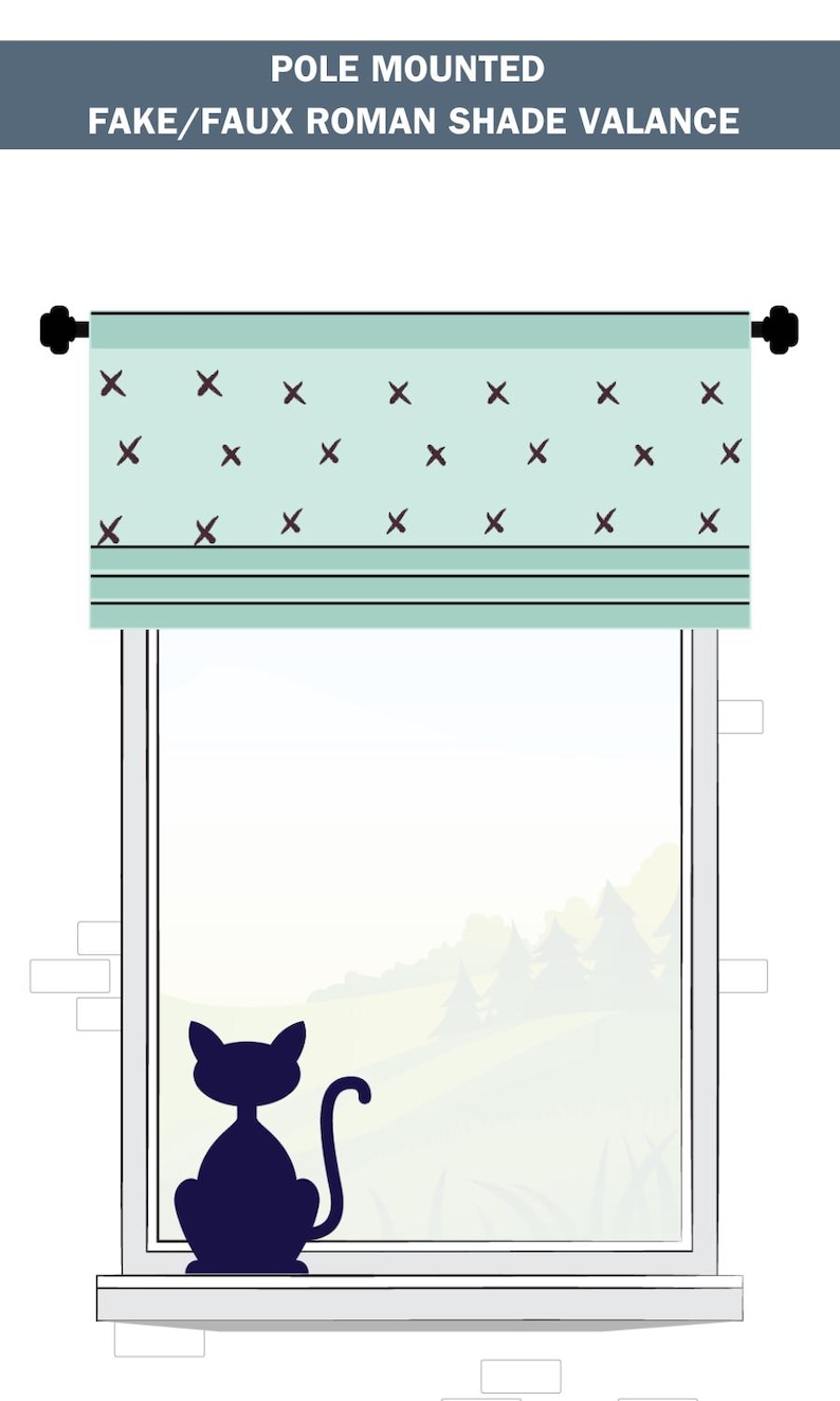 Custom Faux/ Fake Roman Shade Valance. Pole-mounted Curtain Window ...