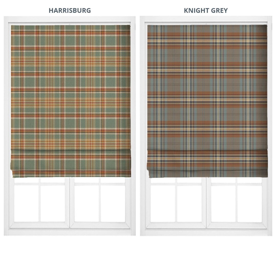 Plaid/ Checked Velvet Roman Shades. Custom Sized Window Blinds. Three ...