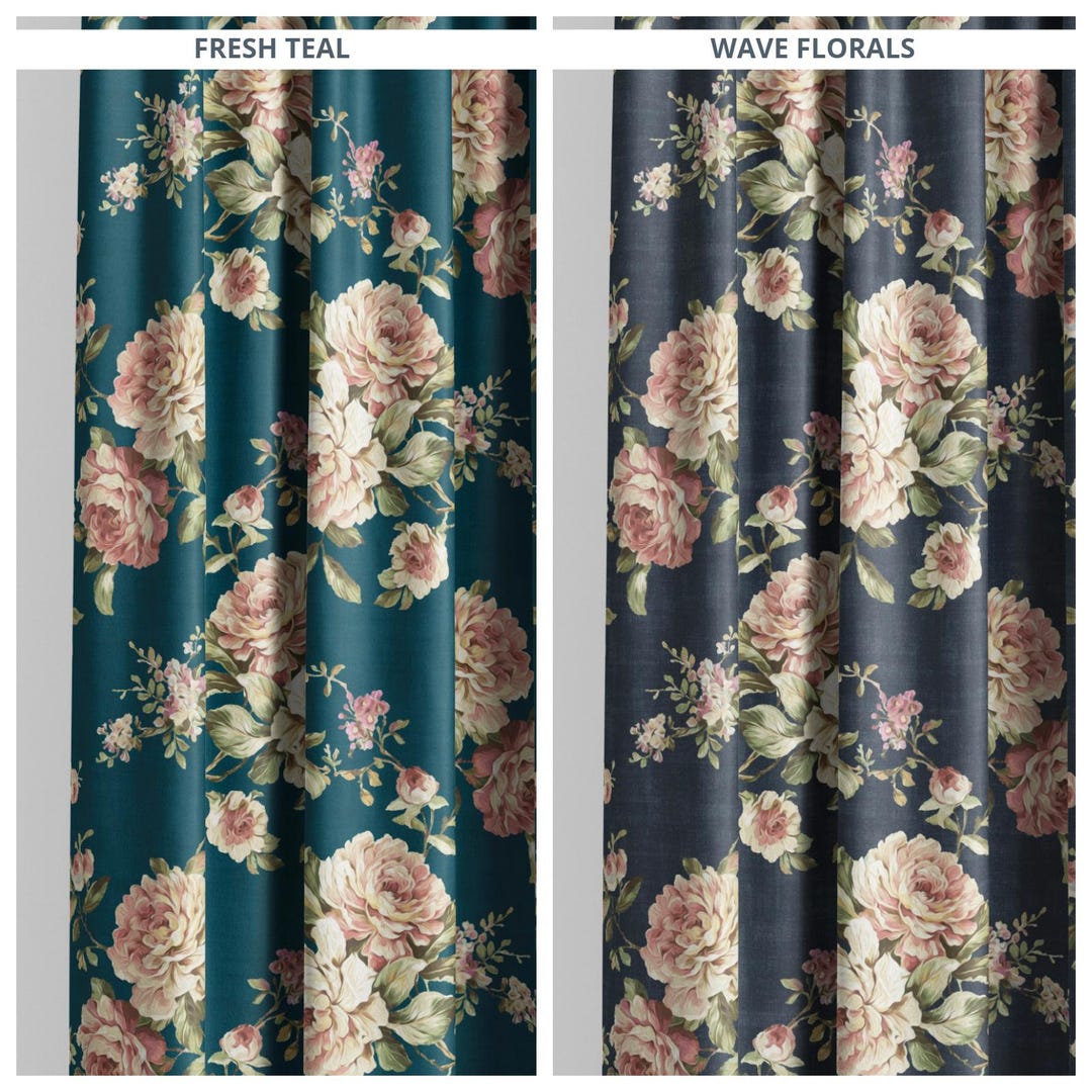 Classic English Floral Velvet Curtains. Custom Size Lined Window Drapes ...