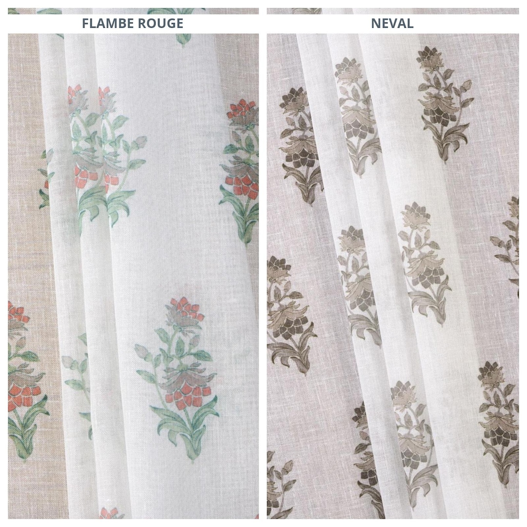 Floral Block Print Sheer Fabric by the Yard for Curtains, Roman Shades ...