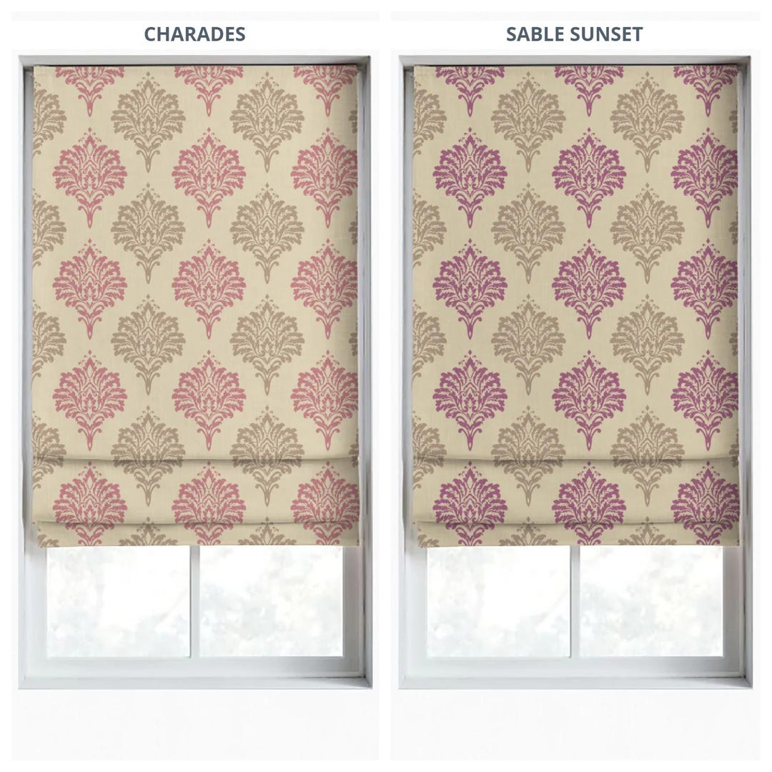 Dimout Damask Roman Shades. Light-blocking Custom Window Fabric Blinds ...
