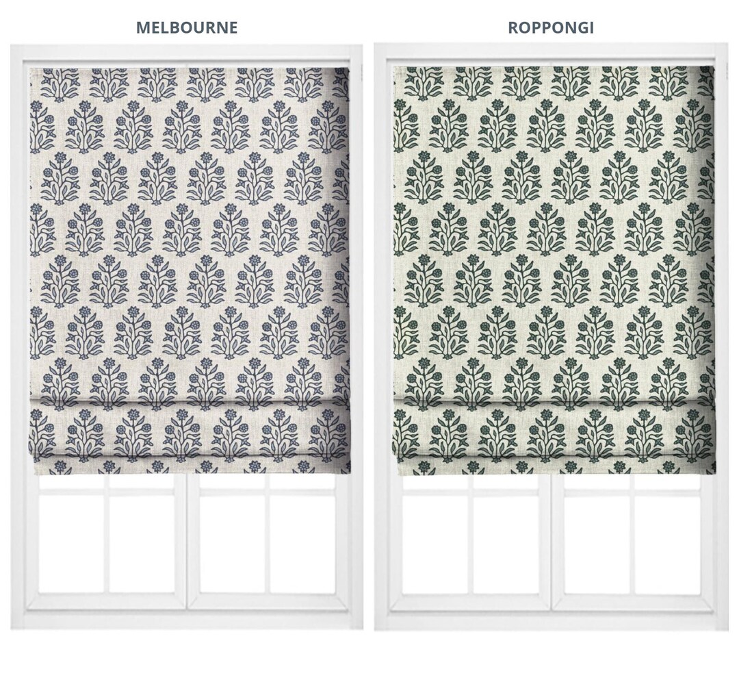 Floral Block Print Roman Shades & Fabric Window Blinds. Custom Sizes ...
