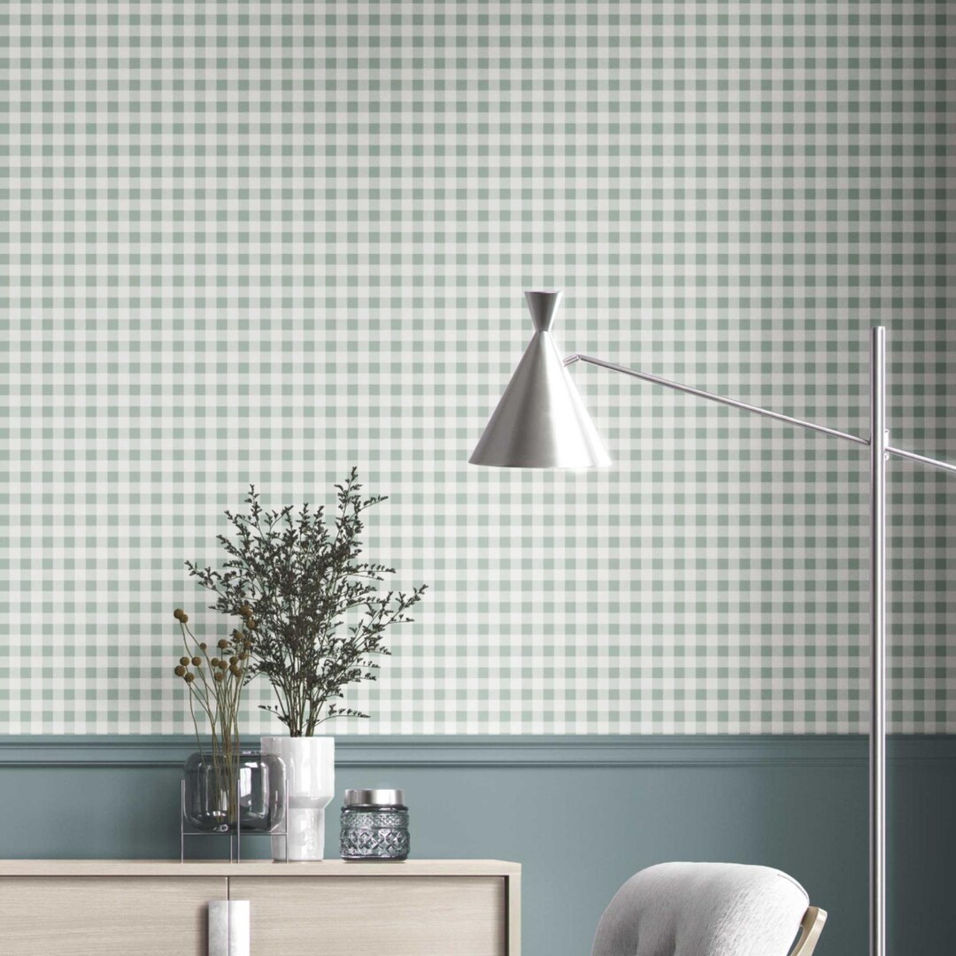 Gingham Wallpaper. Extra Wide, Duck Egg Blue Check Geometric Wall ...