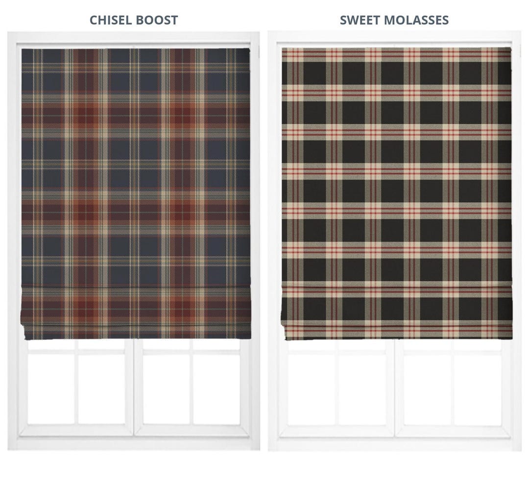 Plaid/ Checkered Velvet Roman Shades. Custom Sized Lined Window Blinds ...