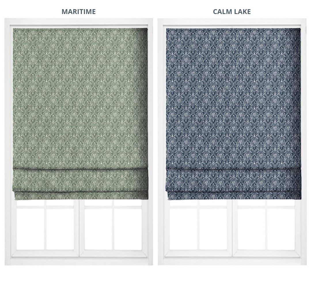 Floral Damask Print Roman Shades & Window Blinds. Custom Sizes - Long ...