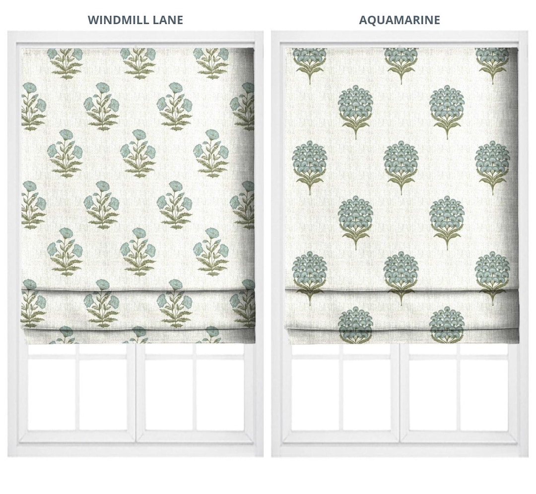 Floral Block Print Roman Shades & Window Blinds. Custom Sizes - Long or ...
