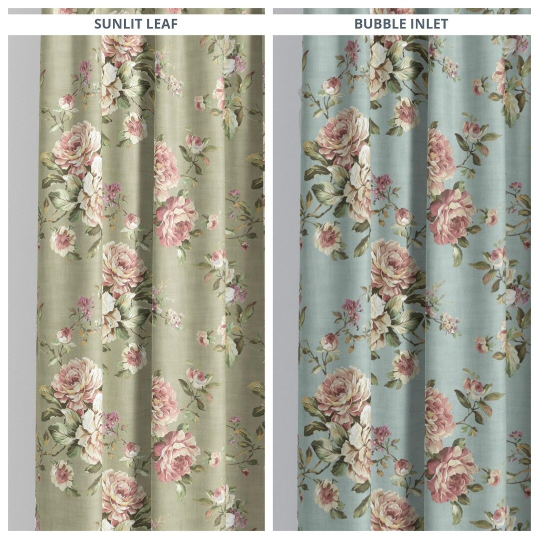 Classic English Floral Velvet Curtains. Custom Size Lined Window Drapes ...