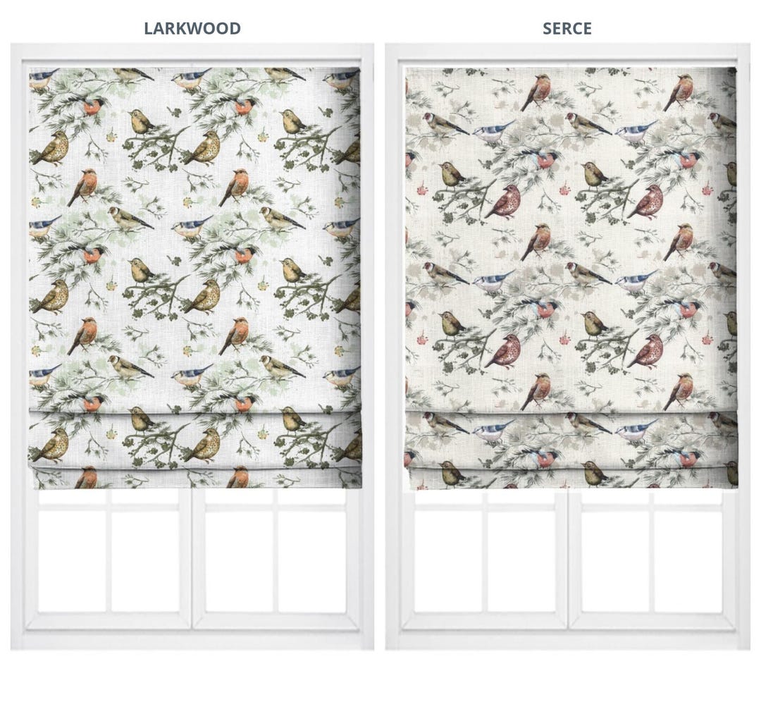 Bird Print/ Nature Floral Roman Shades & Fabric Window Blinds. Custom ...
