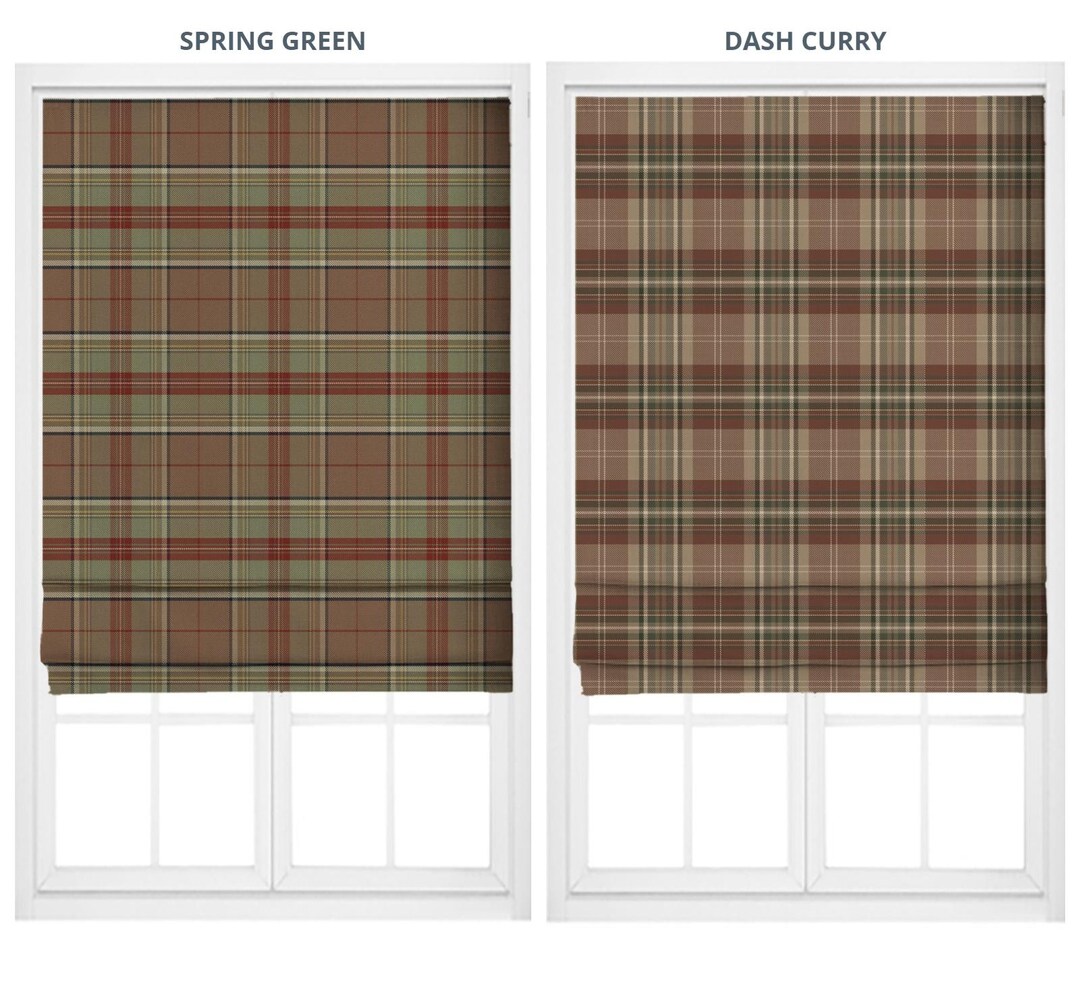 Plaid/ Checkered Velvet Roman Shades. Custom Size Lined Window Blinds ...