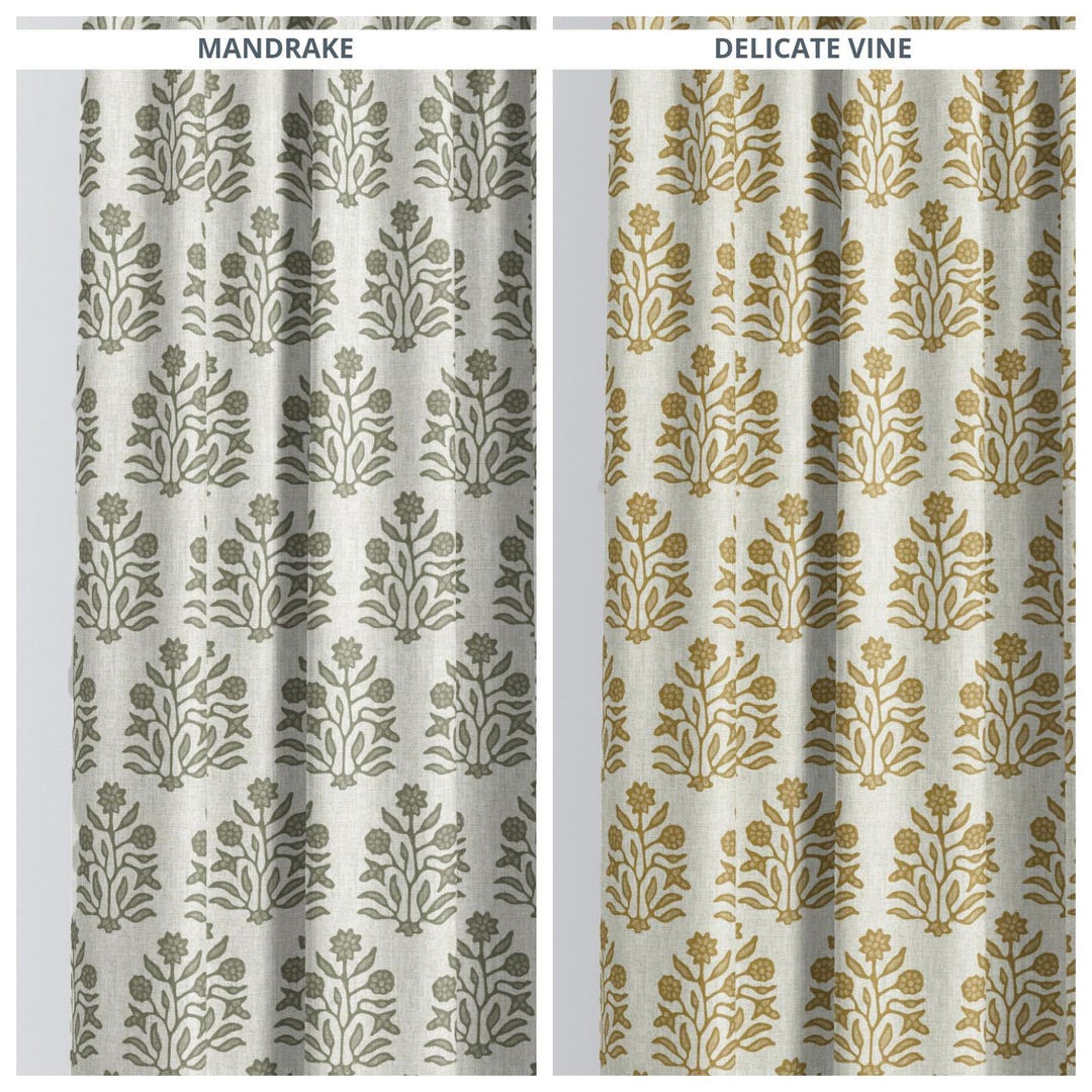 Floral Block Print Curtains. Custom Size Lined Window Drapes. Long or ...
