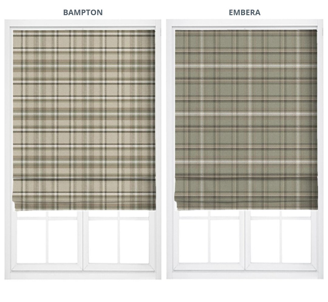 Plaid/ Checked Velvet Roman Shades & Fabric Window Blinds. Lined ...